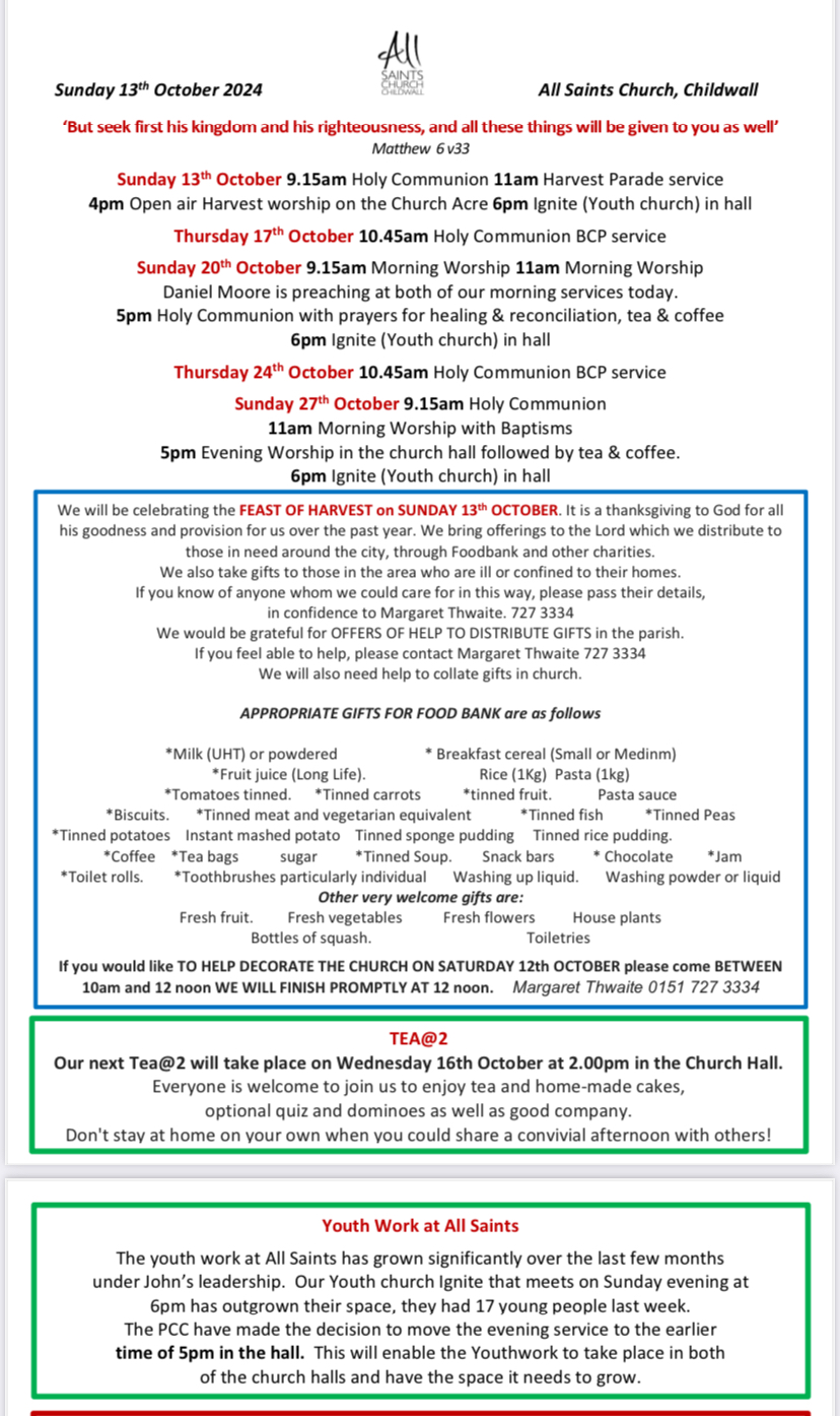 Notice sheet 13.10.24 - All Saints', Childwall