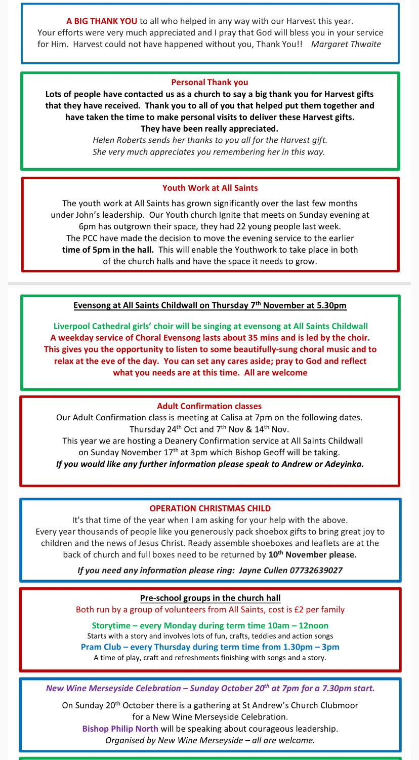Notice Sheet 20.10.24 - All Saints', Childwall